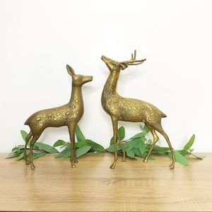 Vintage | Accents | Large Vintage Brass Deer Buck And Doe Set Of 2 ...